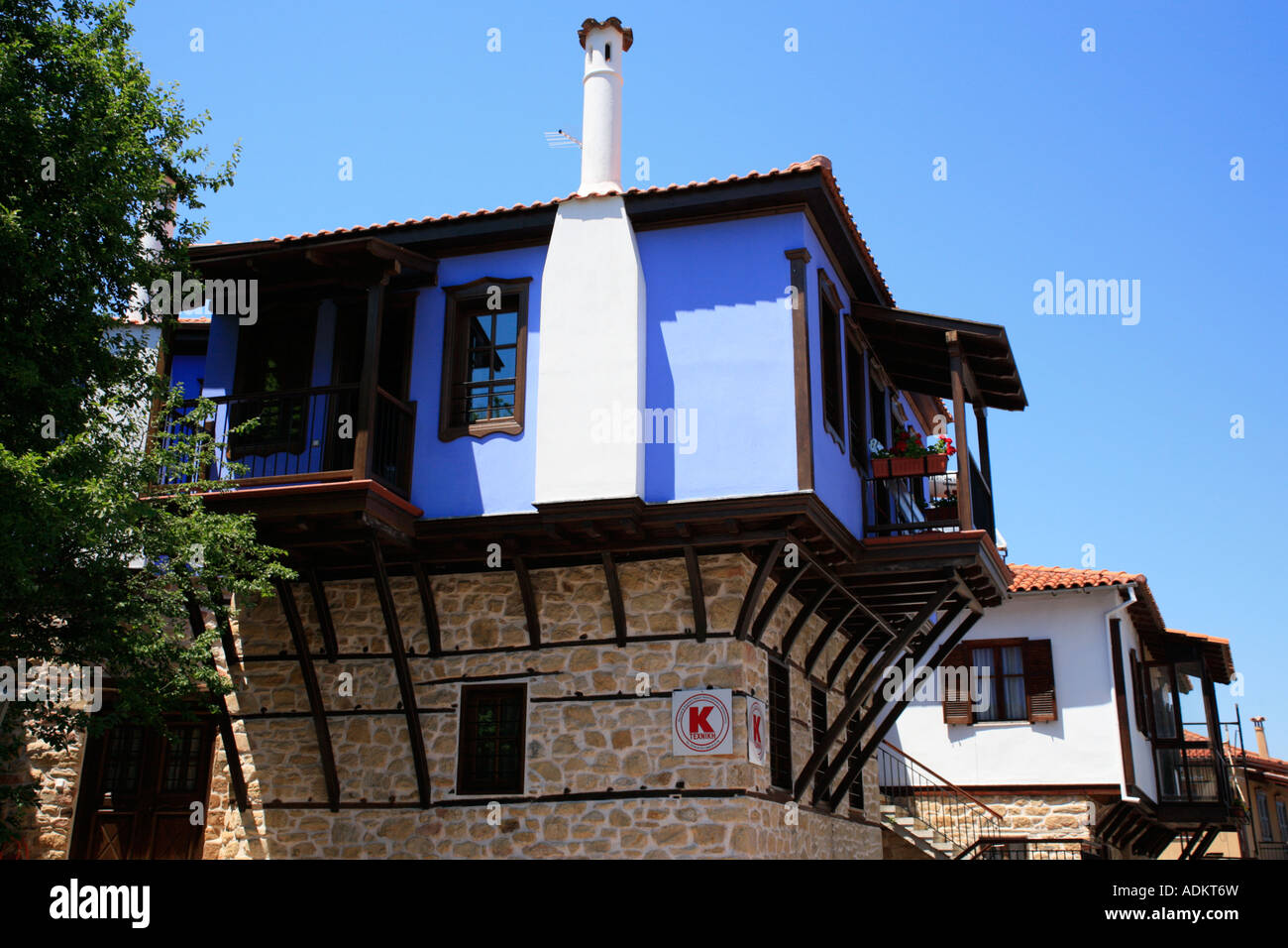 colourful houses at the mountain village Arnea on the peninsula of ...
