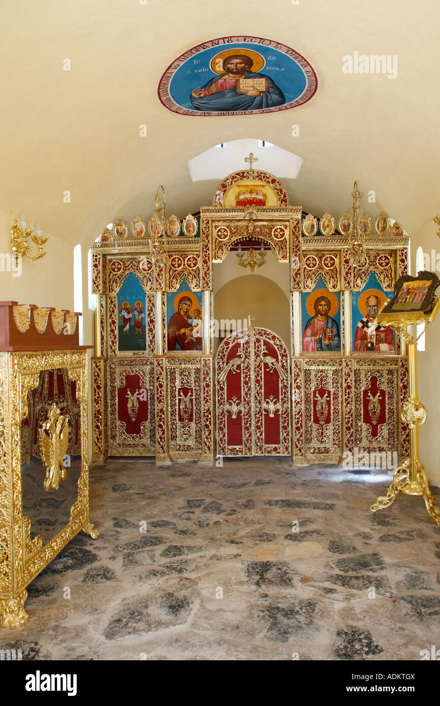inside the small chapel at the harbour of the island Amouliani off the ...