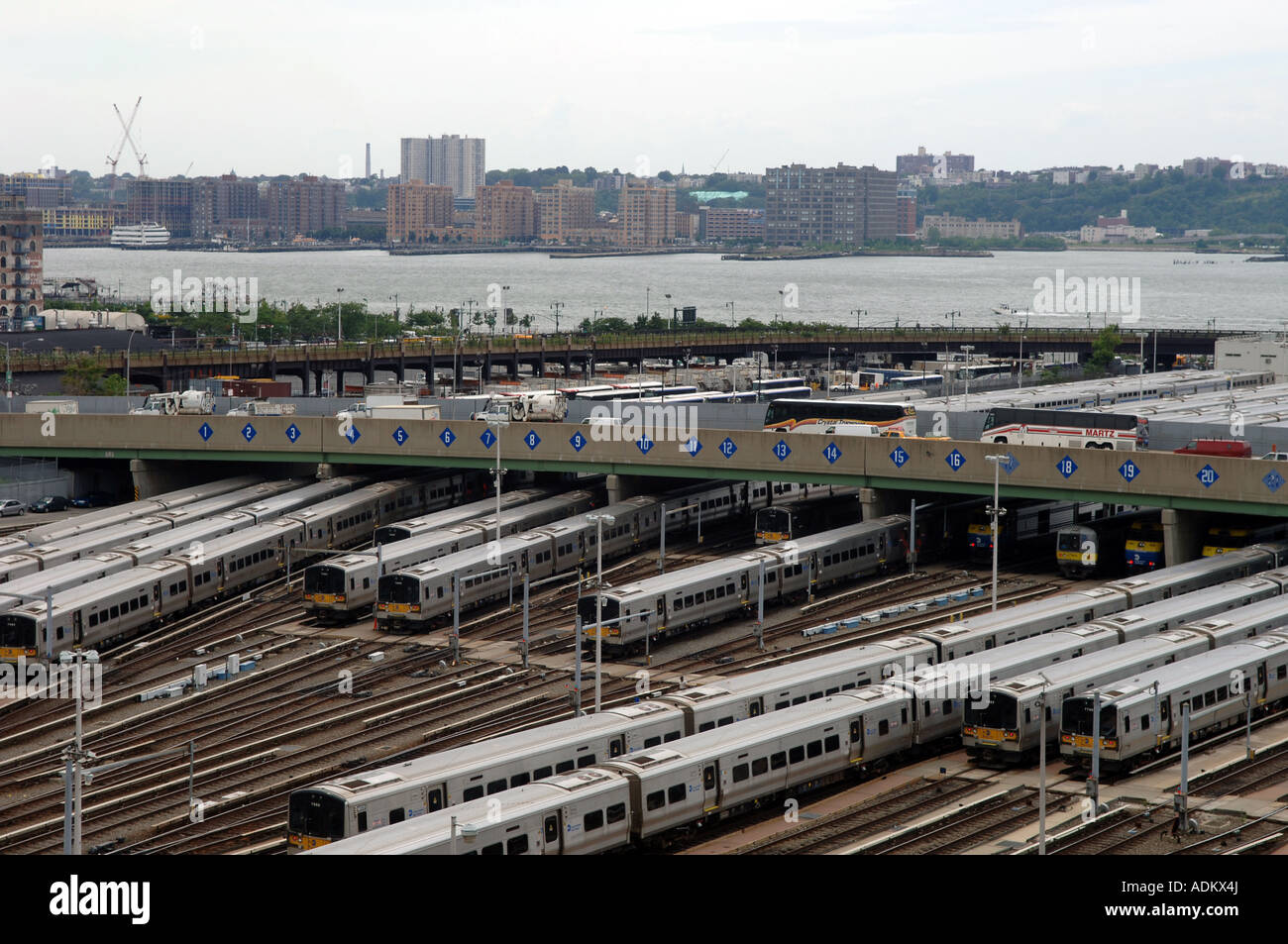 Commuter trains in the Hudson Yards on the West Side of Manhattan Stock ...