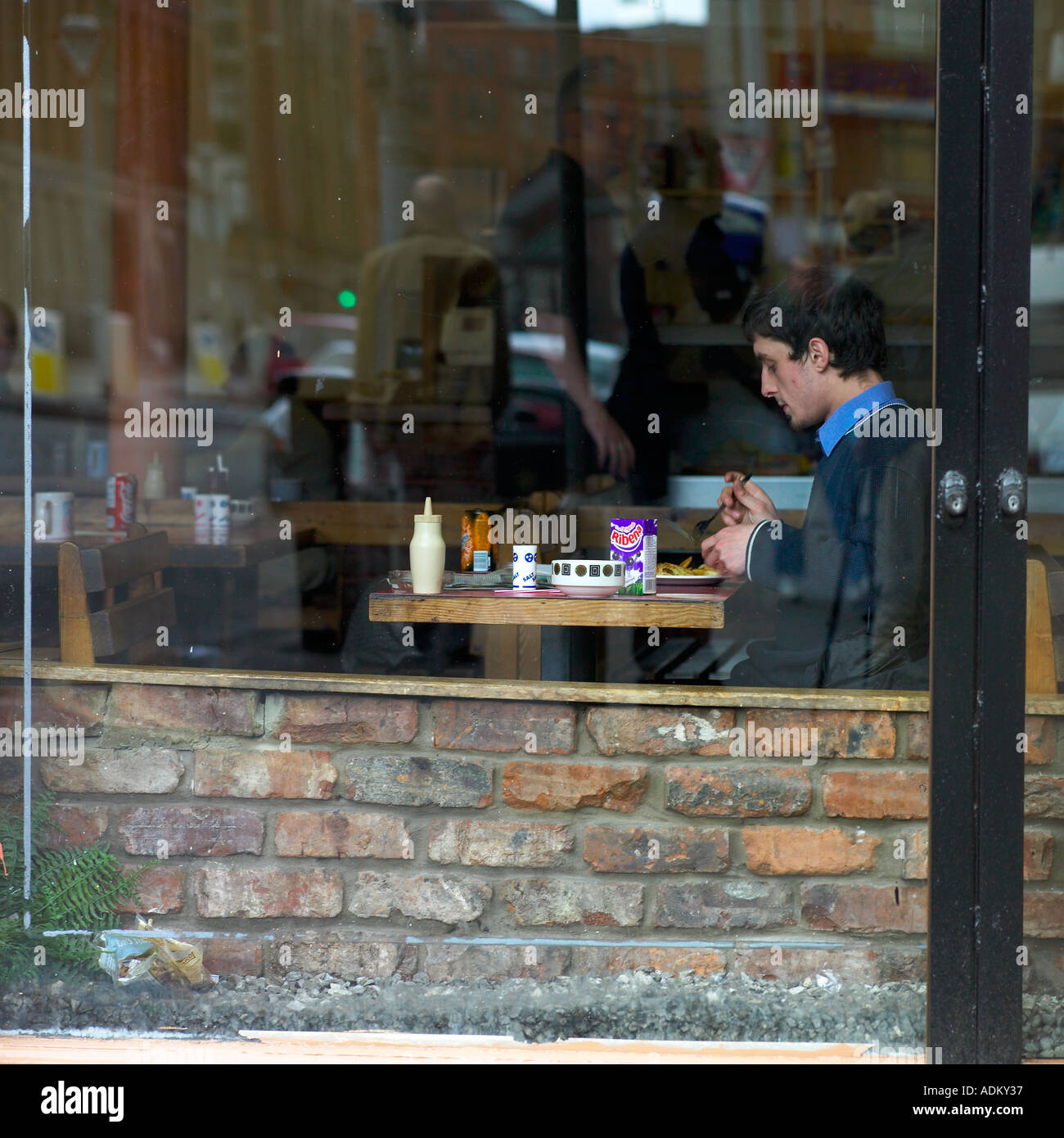Cafe window Ancoats Manchester Stock Photo - Alamy