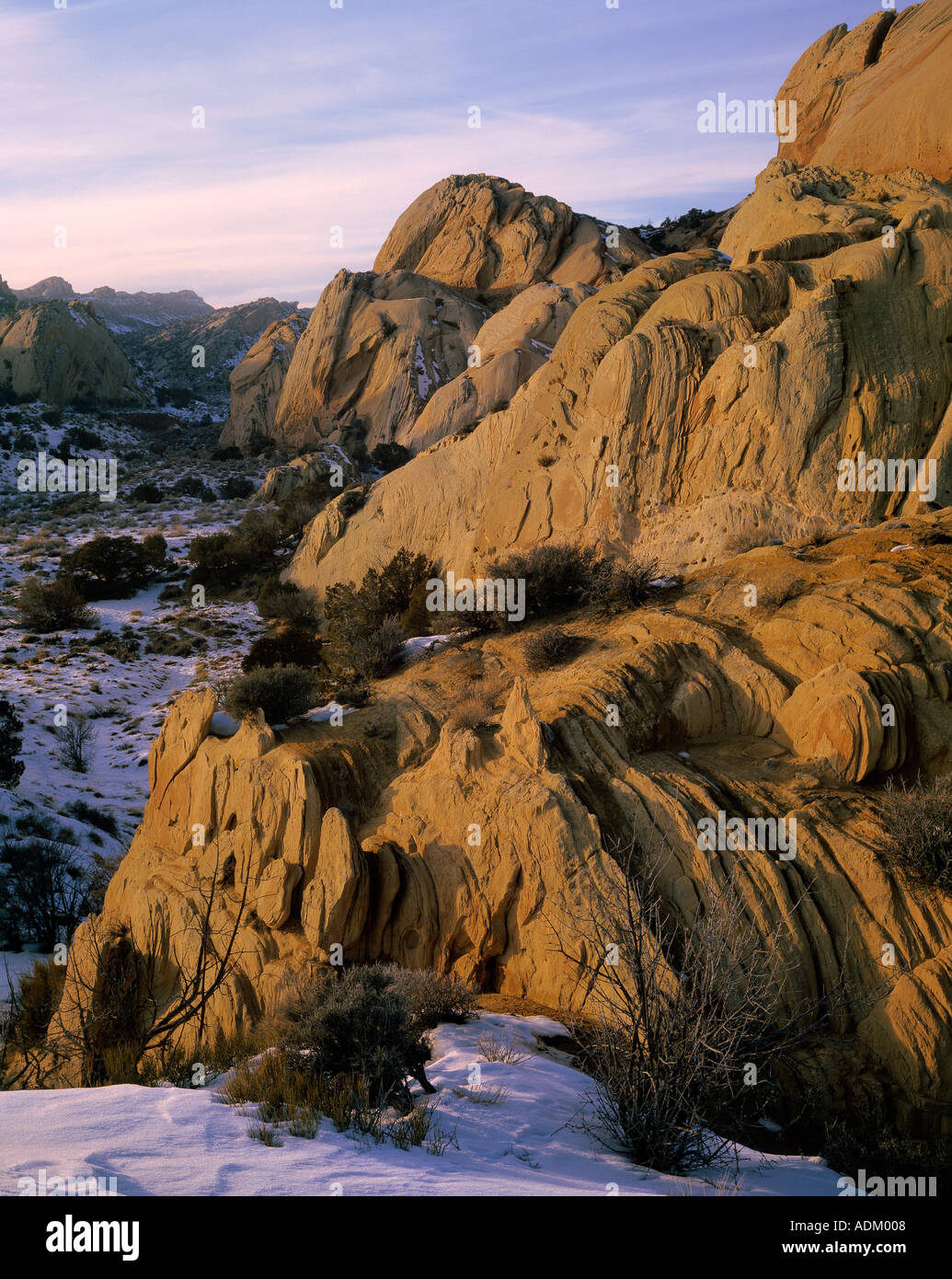 Rock Formations in Snowy Desert Stock Photo - Alamy