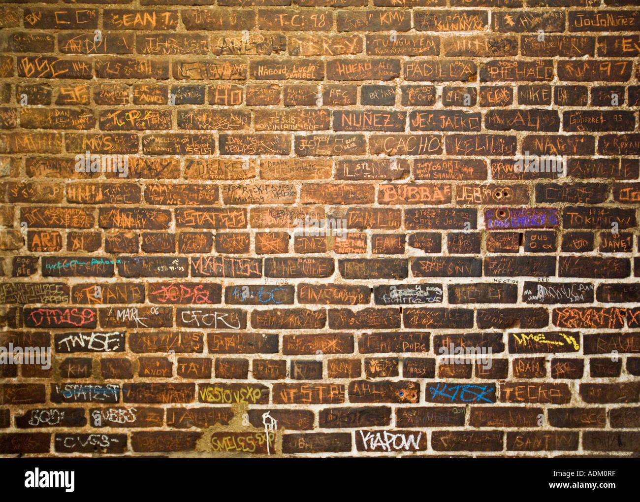 Brick wall with Grafitti at Philippe's restaurant downtown Los Angeles ...