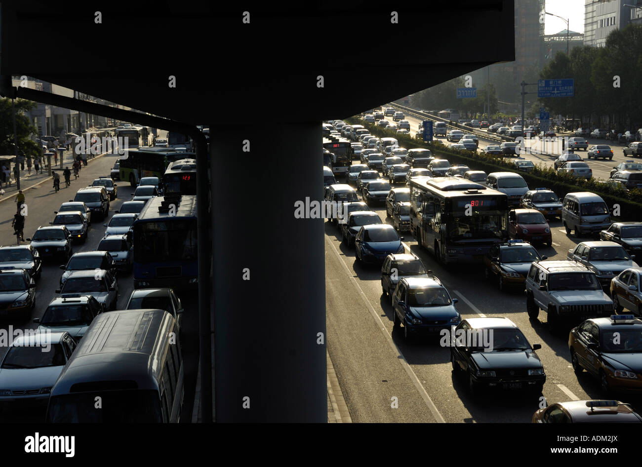 A congested street during rush hour in Beijing China 13 Aug 2007 Stock ...
