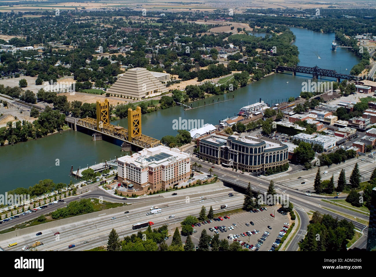 aerial view above Tower bridge Sacramento California Stock Photo ...