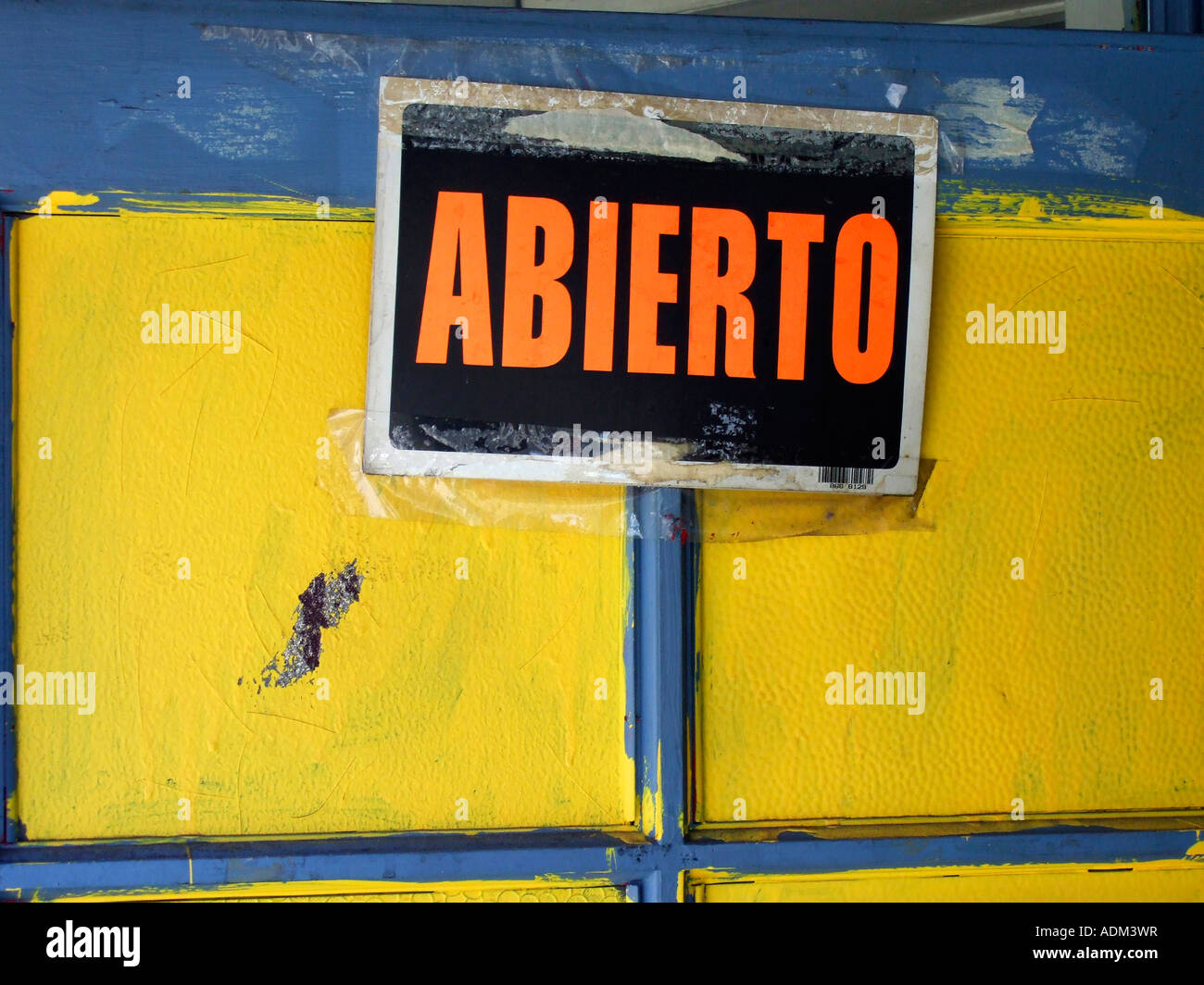 "Abierto sign on store door, "Latin American" district, California ...