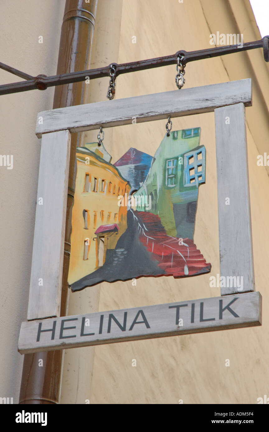 Quaint signs abound in old Tallinn such as this craft shop sign in ...