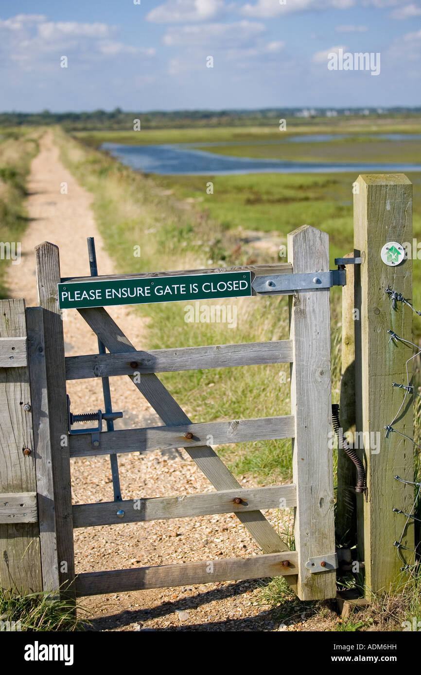 Footpath gate on Keyhaven and Pennington Marshes New Forest Hants UK ...