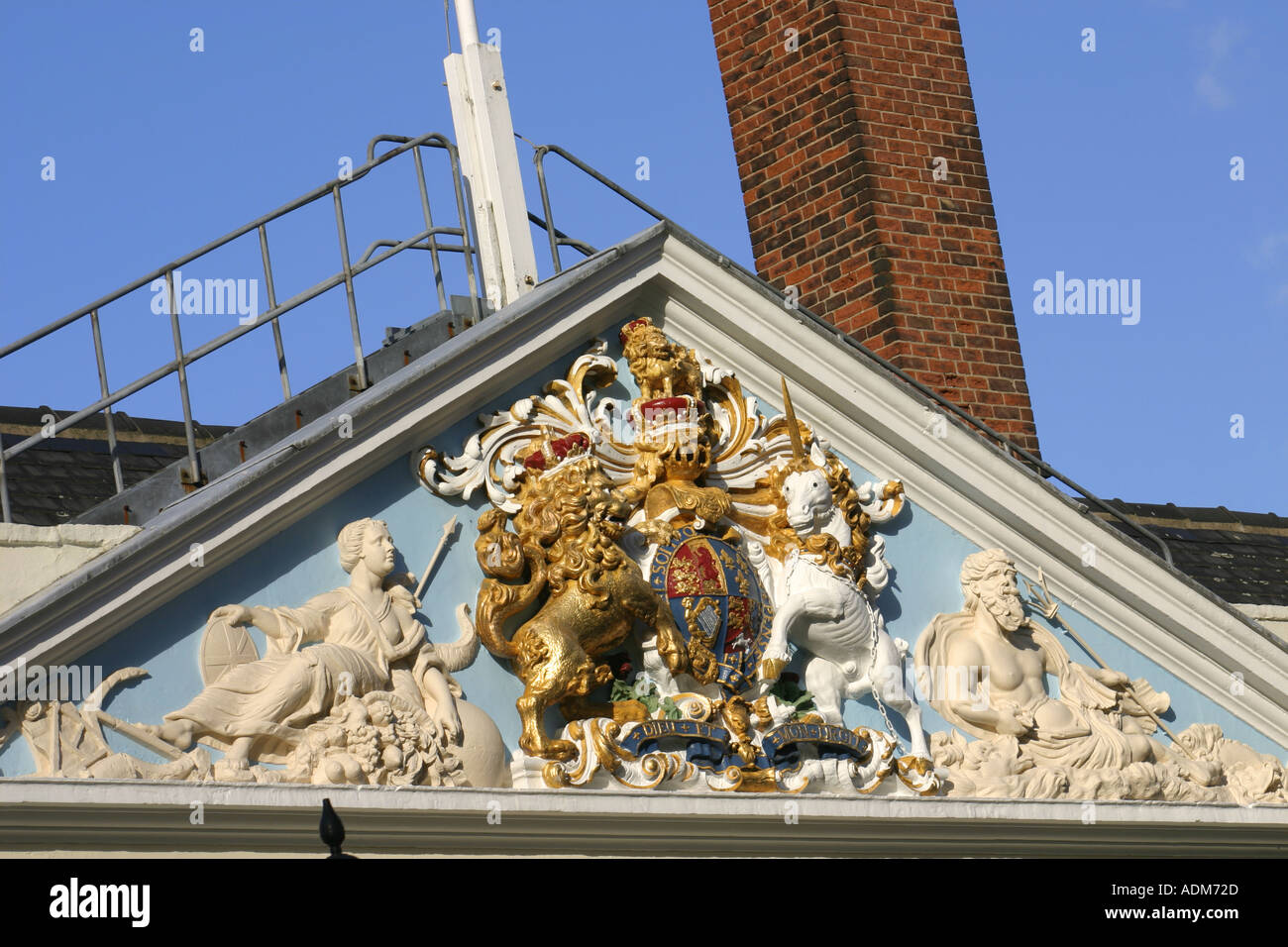Detail from Trinity House Hull showing coat of arms Neptune and ...