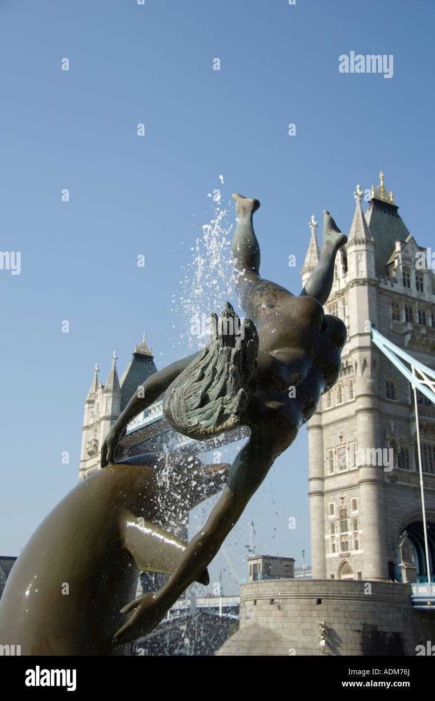 statue of girl with dolphin tower bridge london Stock Photo - Alamy