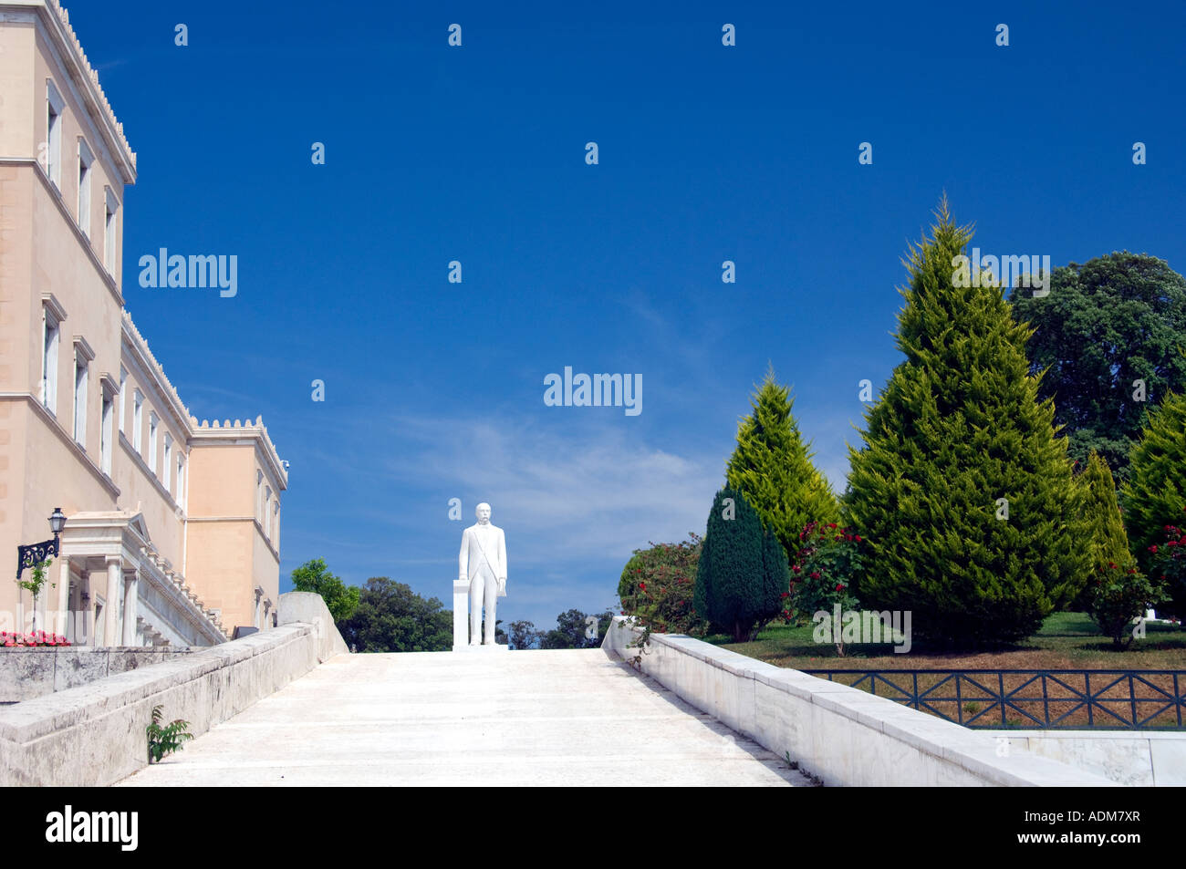 A male sculpture at the national parliament buildings of Greece in ...