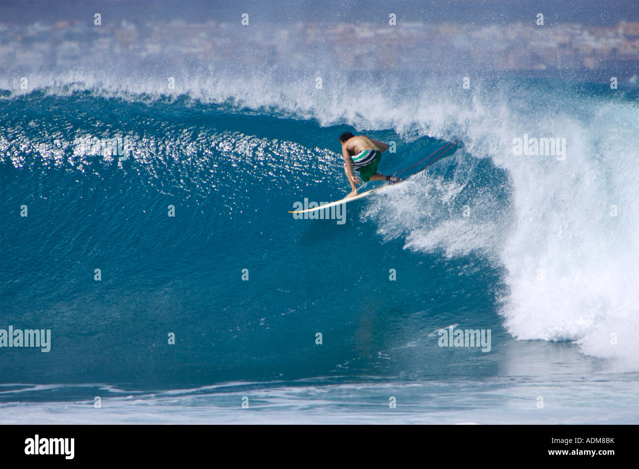 British Surfer, Jake Scott taking the high line on a wave at Los Lobos ...