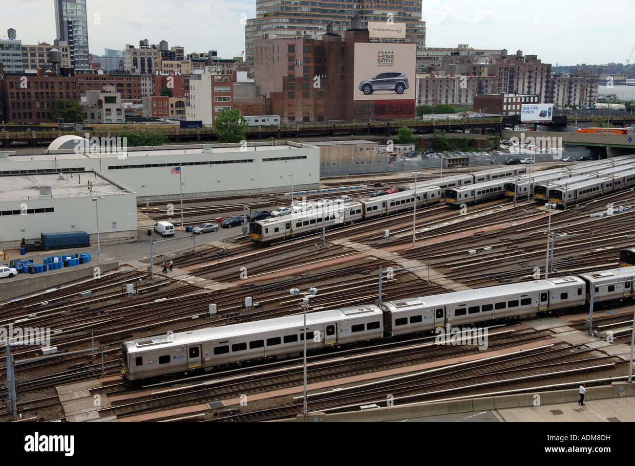 Commuter trains in the Hudson Yards on the West Side of Manhattan Stock ...