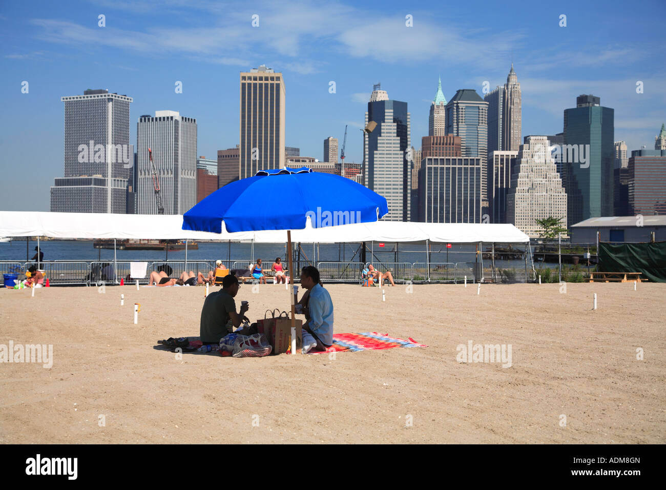 Brooklyn Bridge Park Beach with view of Manhattan skyline Brooklyn ...