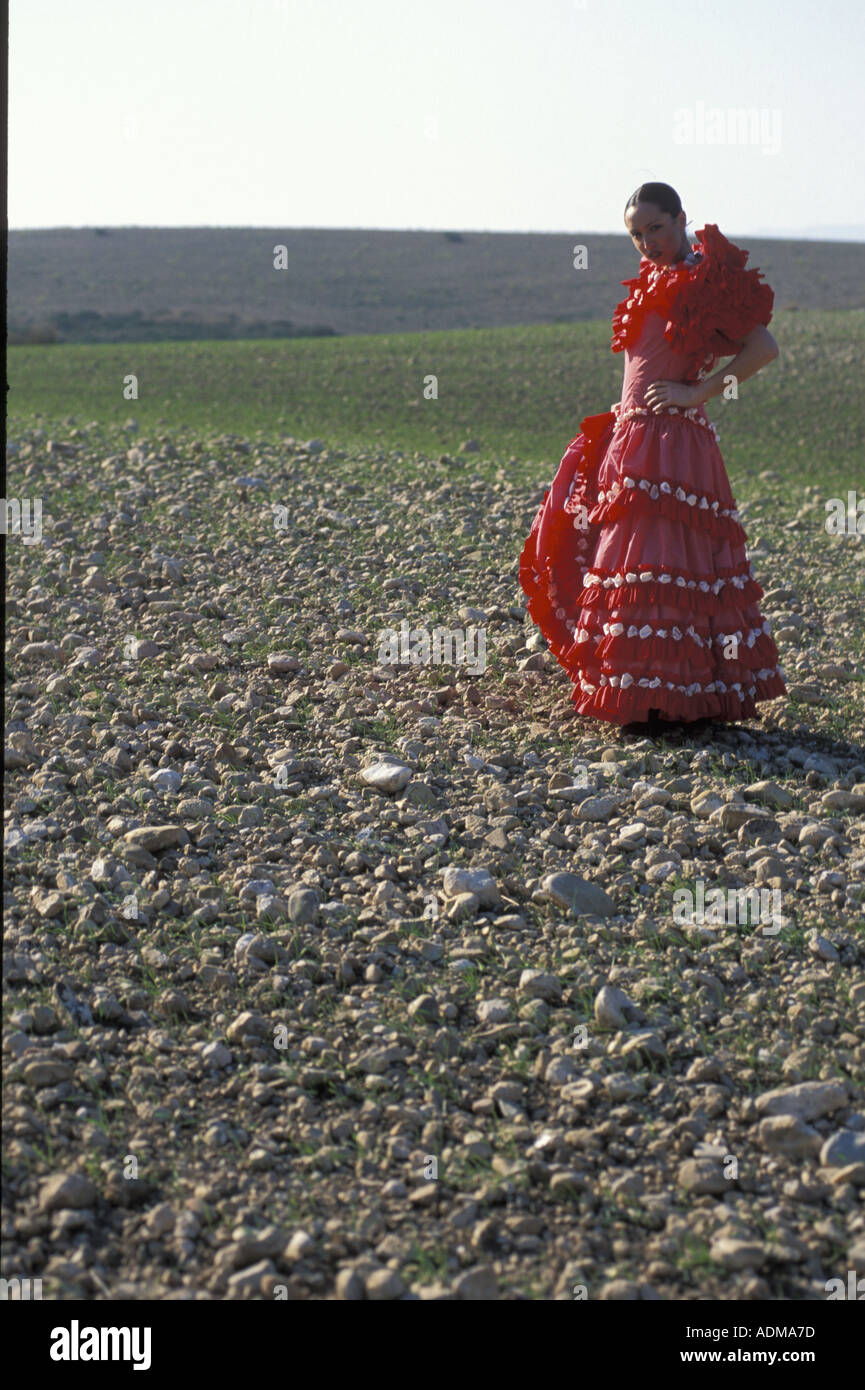Spanish young woman dressed in sevillana traditional attire MR Seville ...