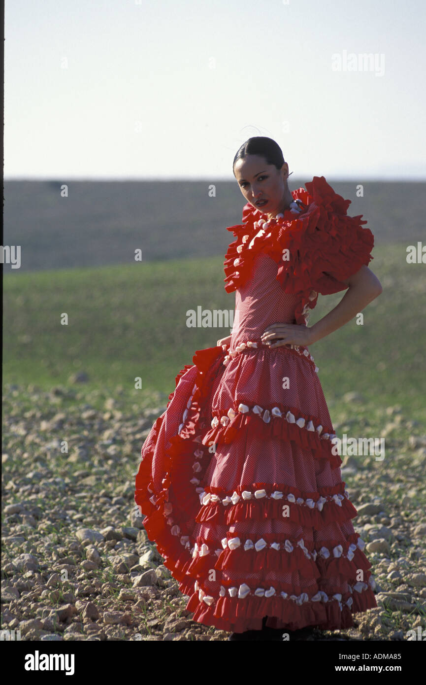 Spanish young woman dressed in sevillana traditional attire MR Seville ...