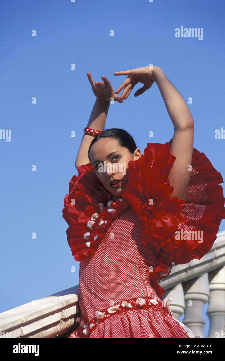 Spanish young woman dressed in sevillana traditional attire MR Seville ...