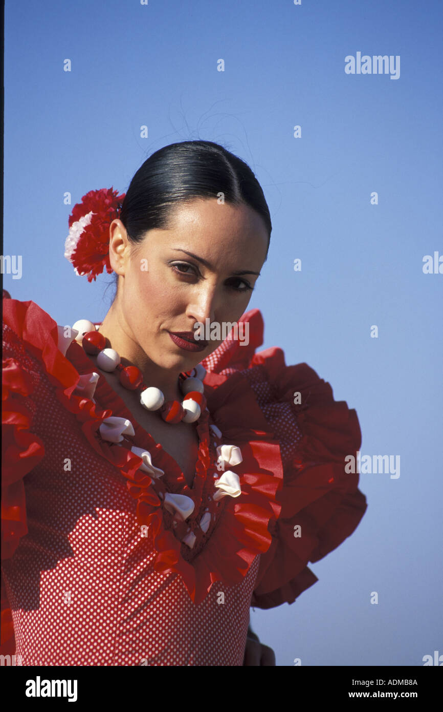 Spanish young woman dressed in sevillana traditional attire MR Seville ...