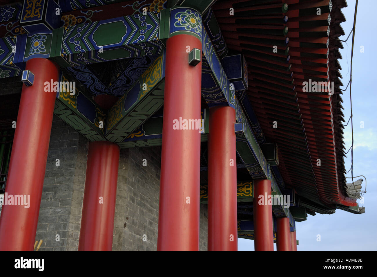 Red columns of the South Gate pavilion along the Fortifications of Xi ...