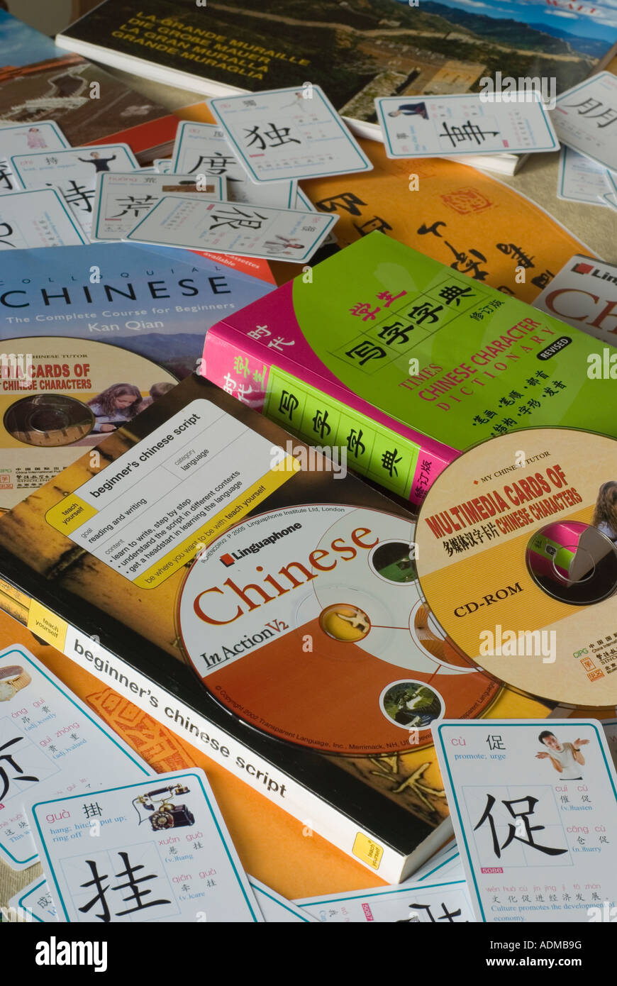 Selection of books and CDs for learning Chinese language Stock Photo ...