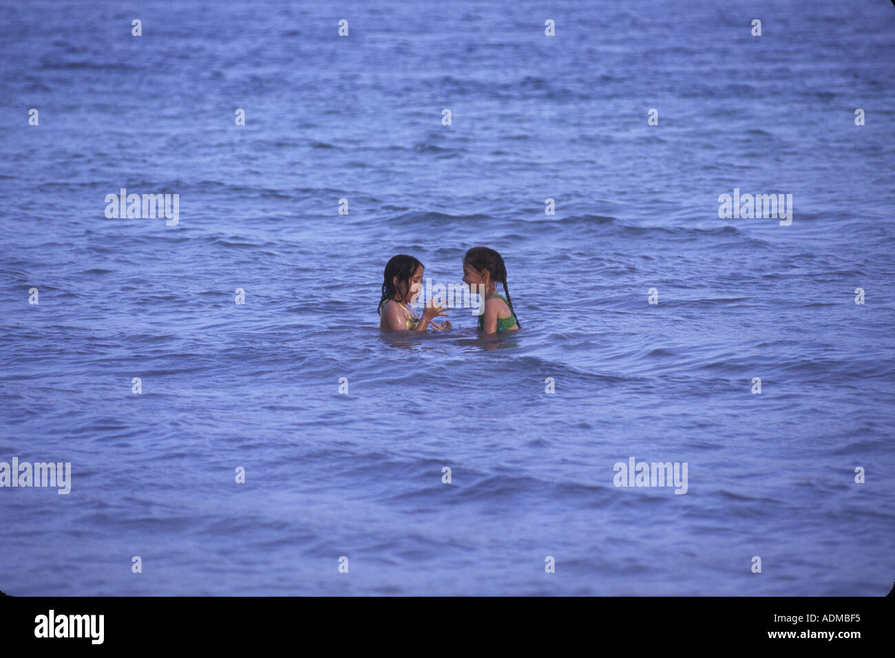Kids playing on the beach Seascape Mallorca Spain ocean sea water ...