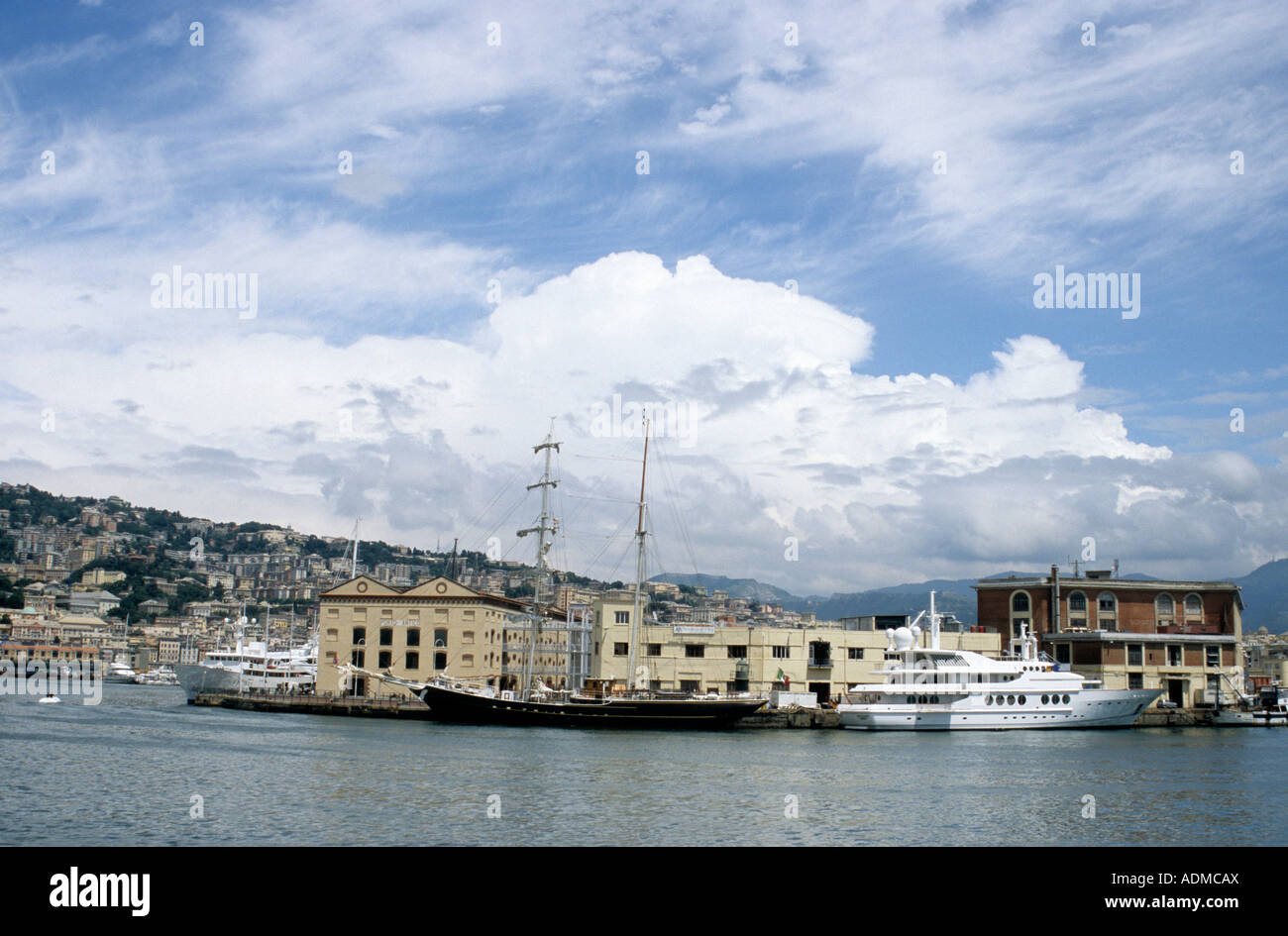 The port of Genoa with liners ferries and sailing ships Stock Photo - Alamy