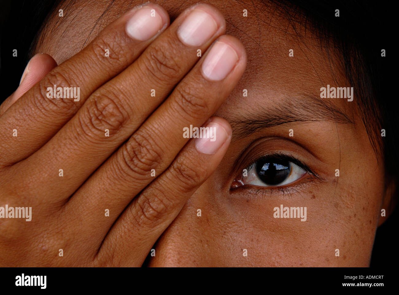 Eye covered with hand Stock Photo - Alamy