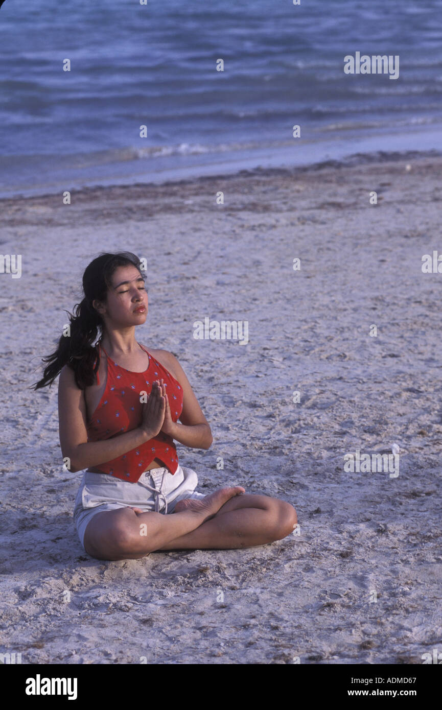 26 years old latin woman model released doing Yoga on the beach Alcudia ...