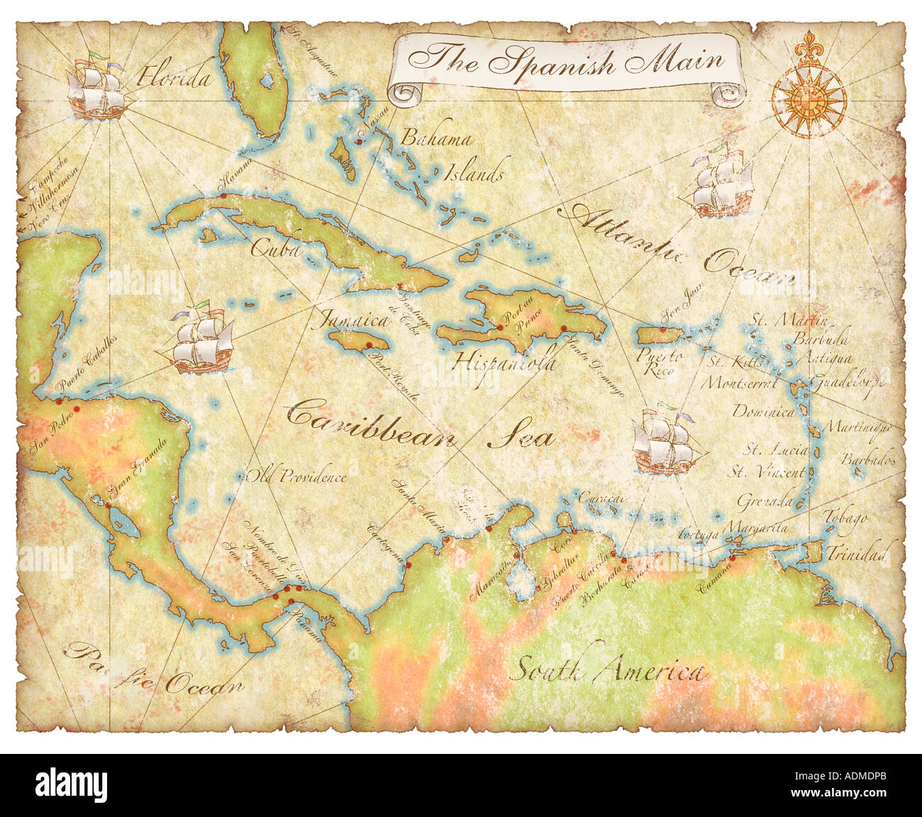Spanish Main Map Stock Photo - Alamy