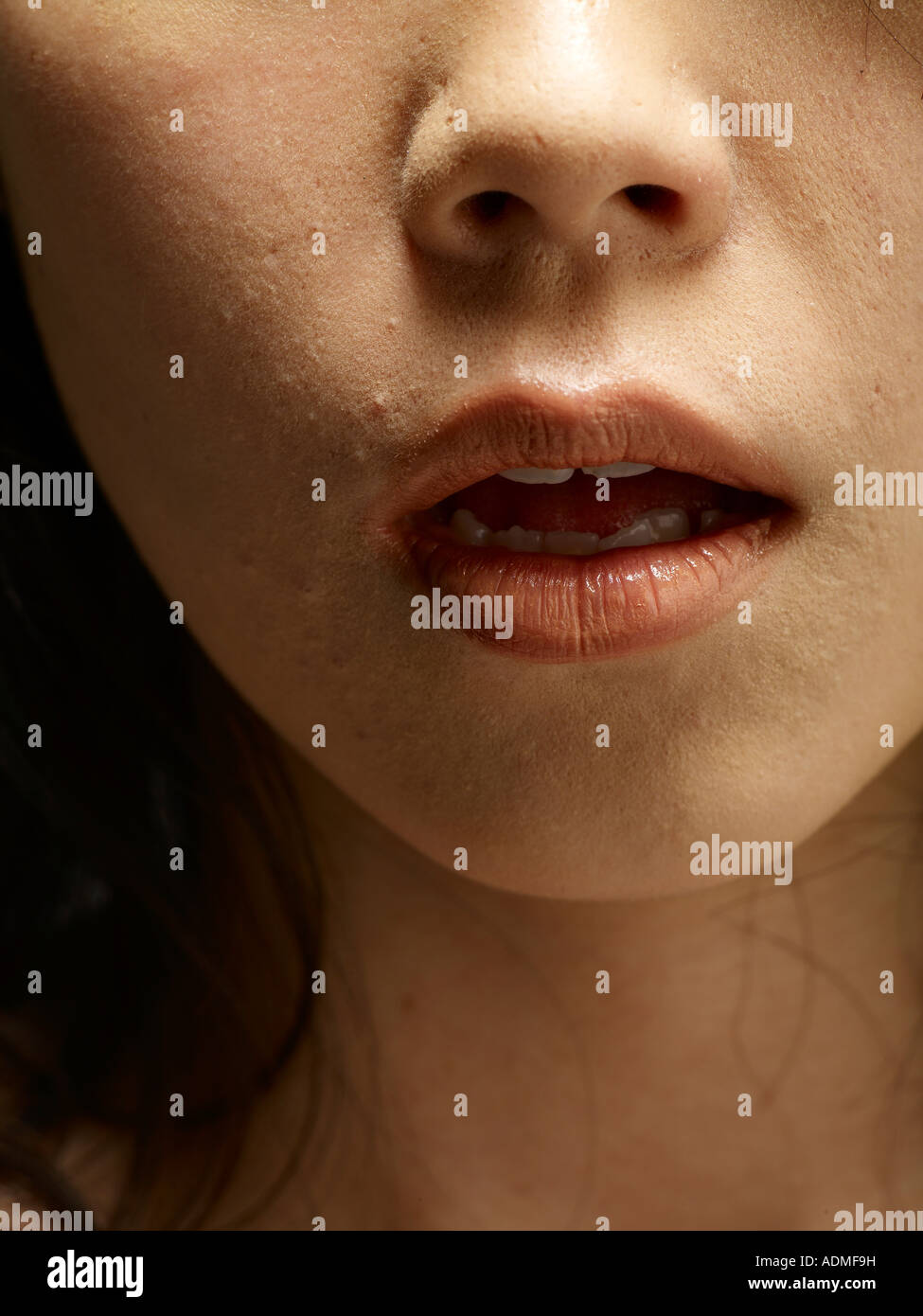 Young woman with mouth open wide close up Stock Photo - Alamy