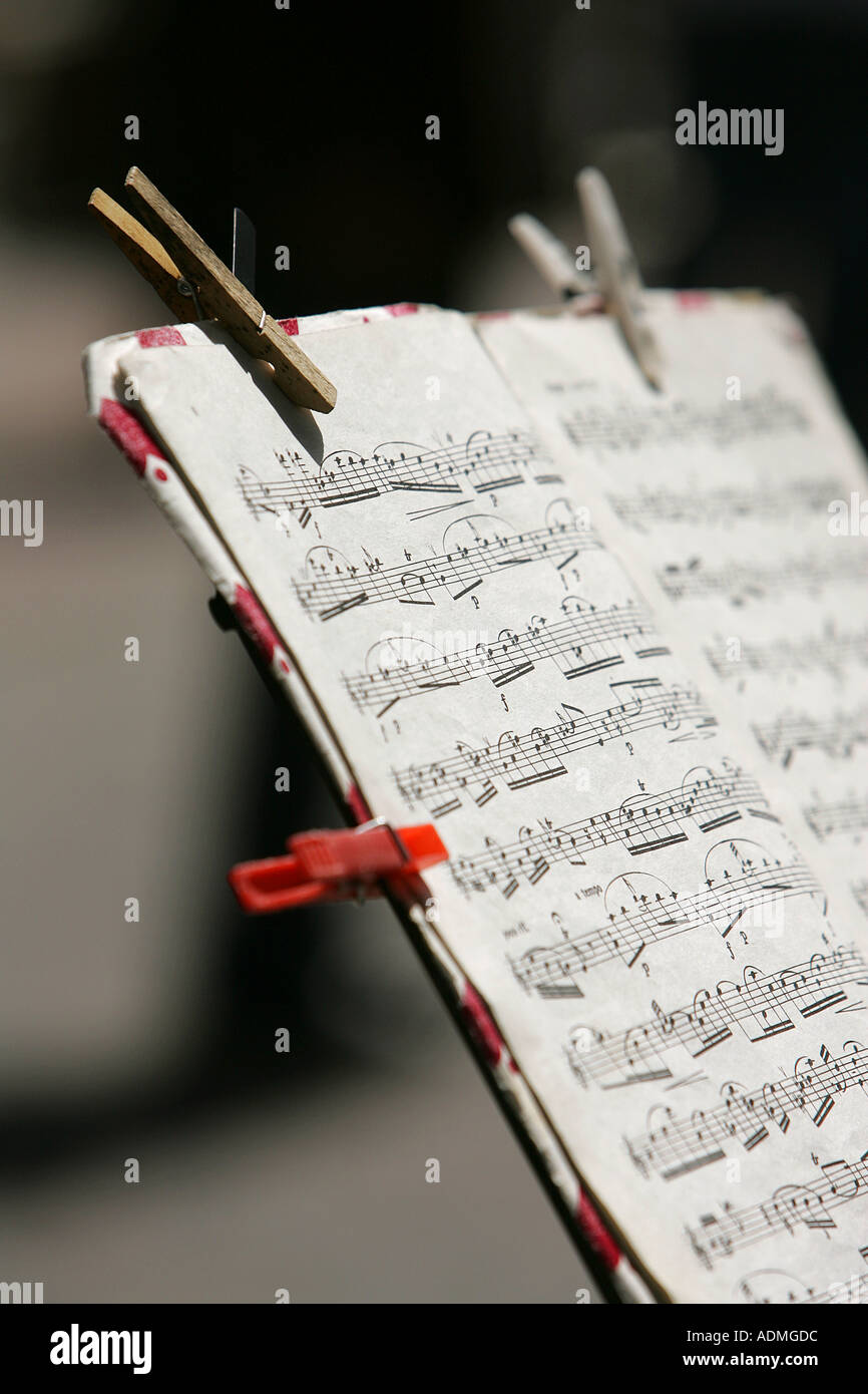 A sheet of classical music notes note easel stand peg clip flute girl ...