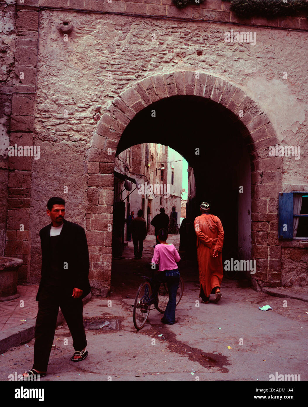 Entrance to the medina through a gate in the city wall in Essaouira ...