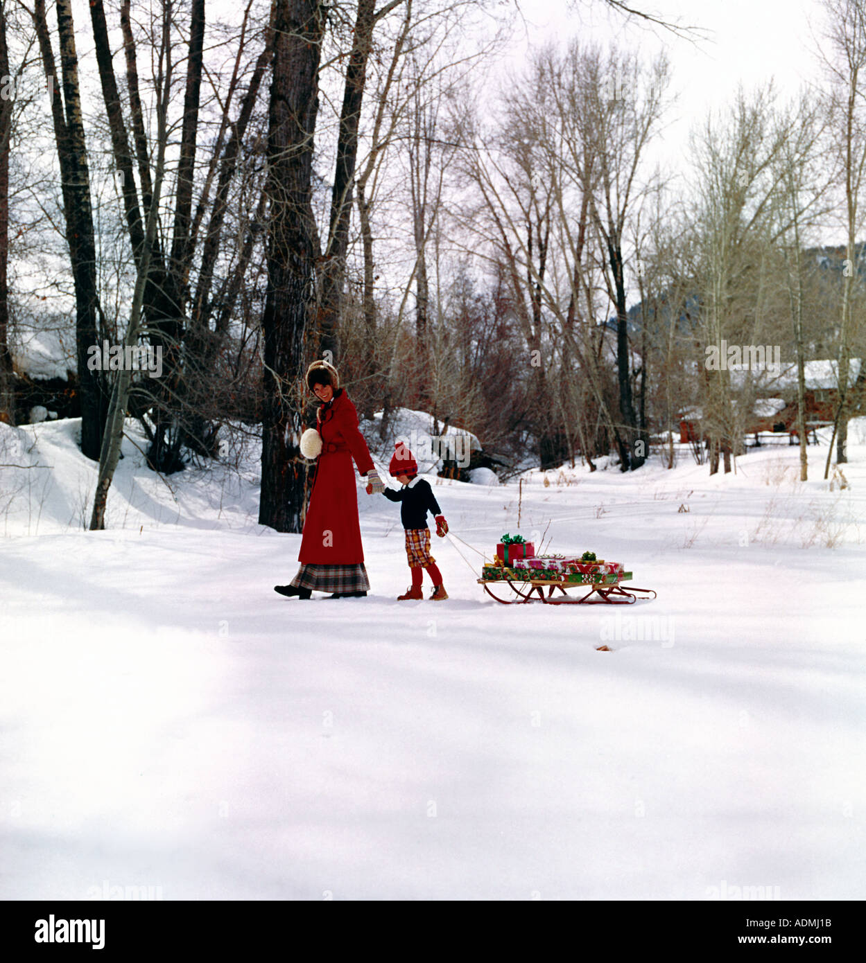 Mother and daughter on a Christmas outing on a Wintry day Stock Photo ...