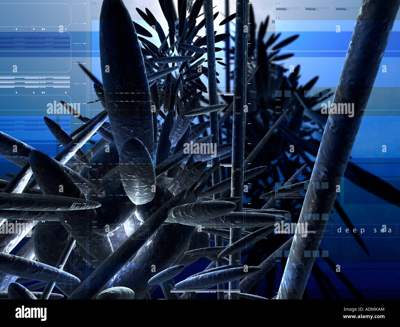 Three dimensional dark objects against a blue background Stock Photo ...