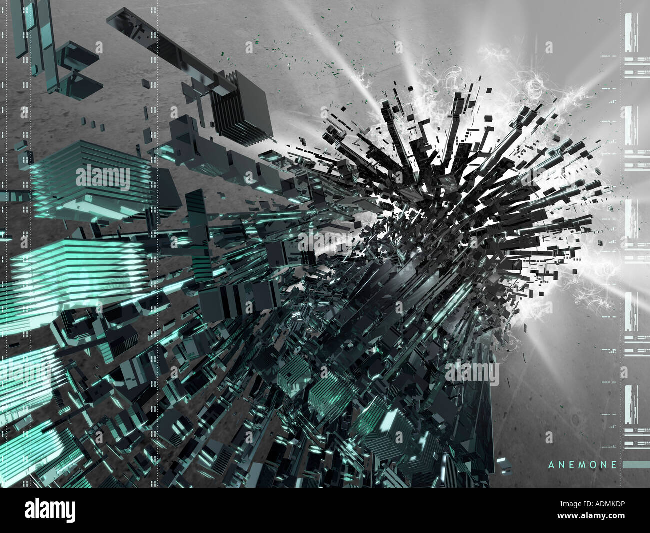 Digitally Generated Image Of An Explosion Of Three Dimensional Objects