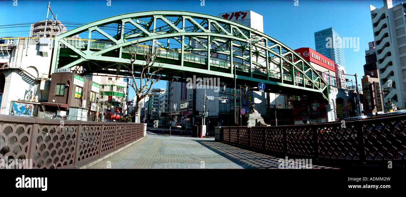 View of a railway track and pedestrian walkway on street of Japan Stock ...