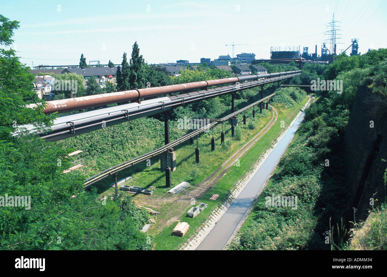 Emscher, foul smelling open sewer in the Ruhr area, canalized and diked ...