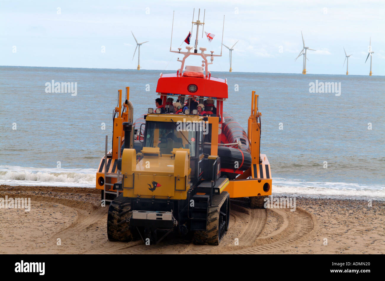 Caister Lifeboat launching with prince charles aboard Stock Photo - Alamy