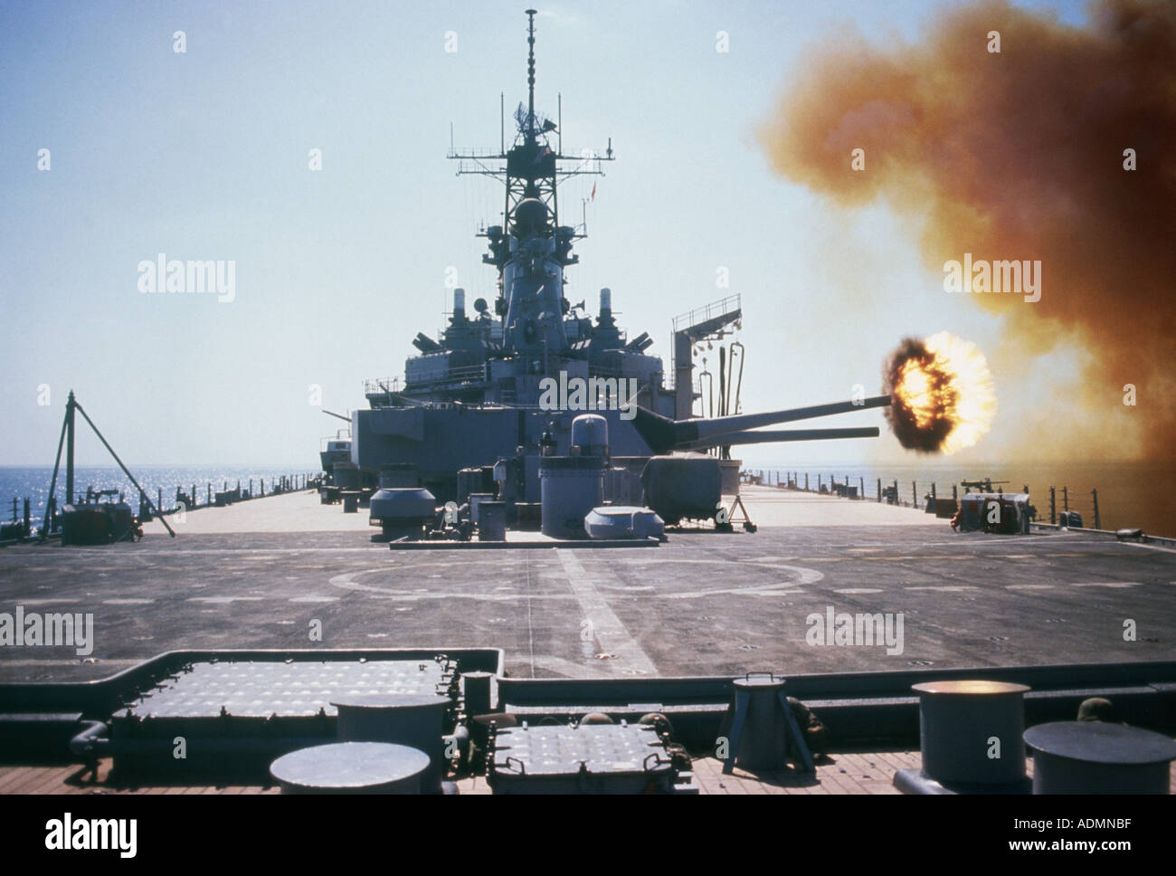 Firing of a Mark 7 Gun on the USS Wisconsin Stock Photo - Alamy