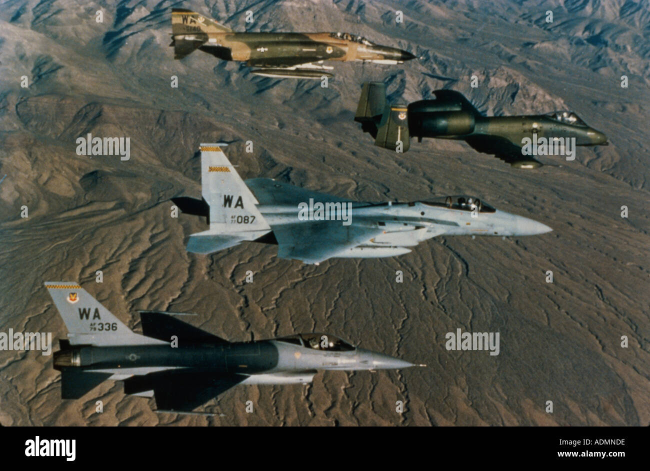 Aerial view of F-16 Fighting Falcons flying in formation Stock Photo ...