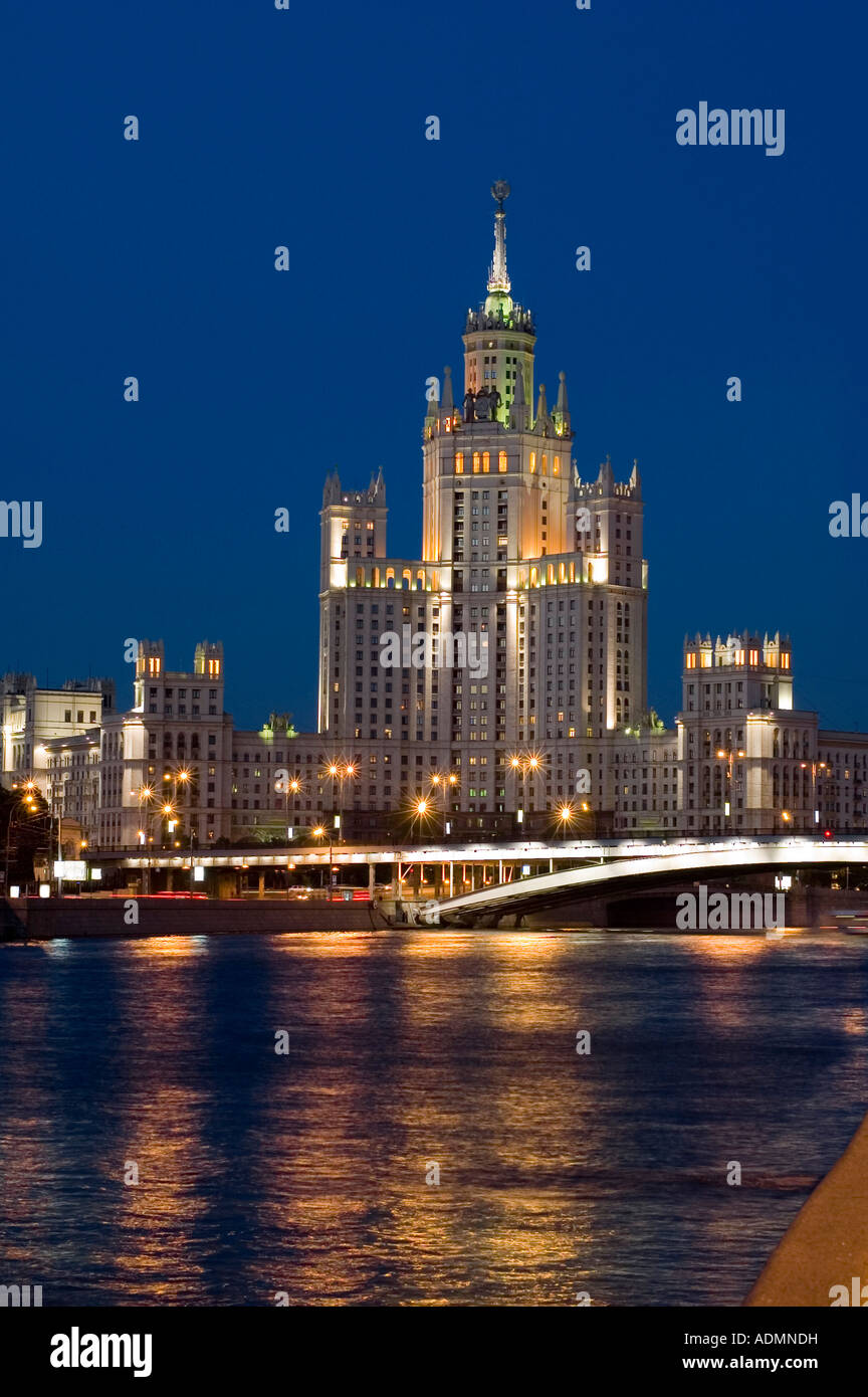 Russia Moscow night city Old skyscraper Stock Photo - Alamy