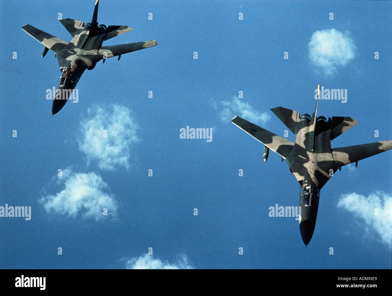 Aerial view of two F-111 Aardvark jet fighters in flight Stock Photo ...