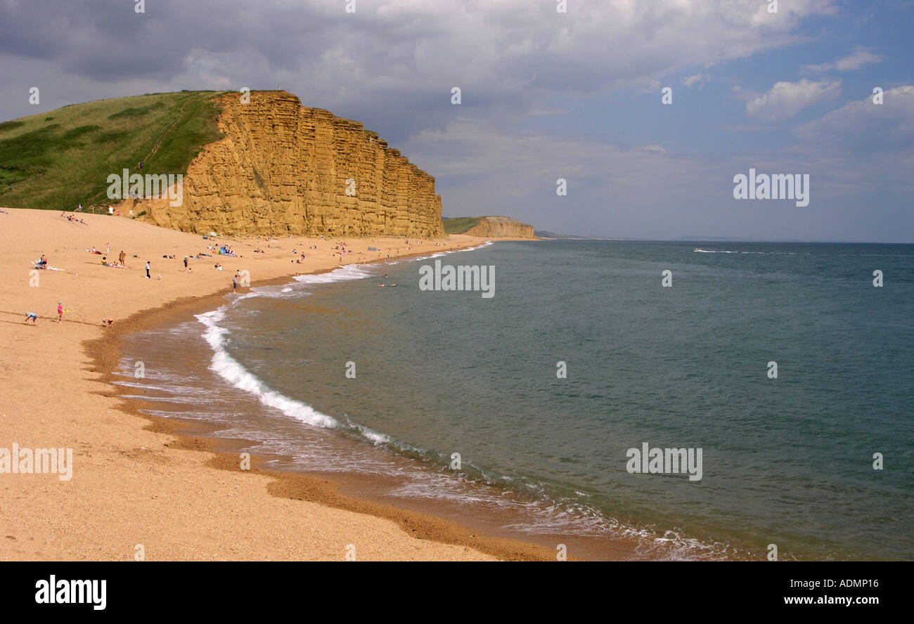 Golden Cap and beach at West Bay Dorset part of the Jurrassic Coastline ...