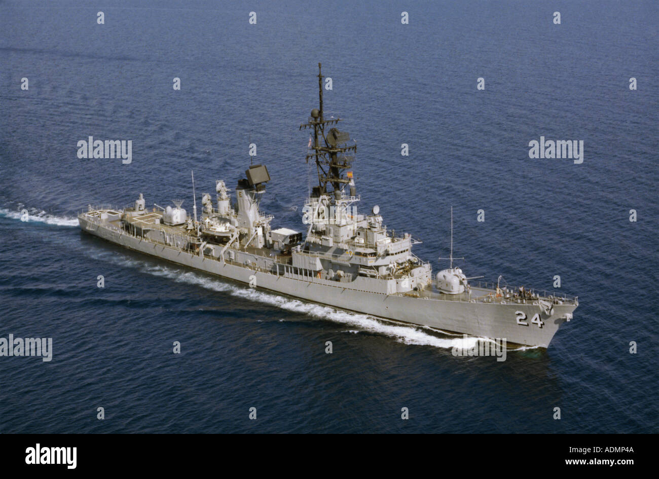 High angle view of the USS Waddell DDG-24 warship in the sea Stock ...