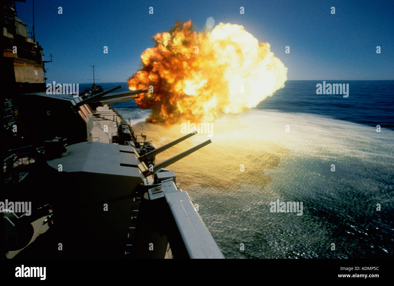Uss Missouri Firing All Guns Battleship USS Iowa Firing Its Mark 7