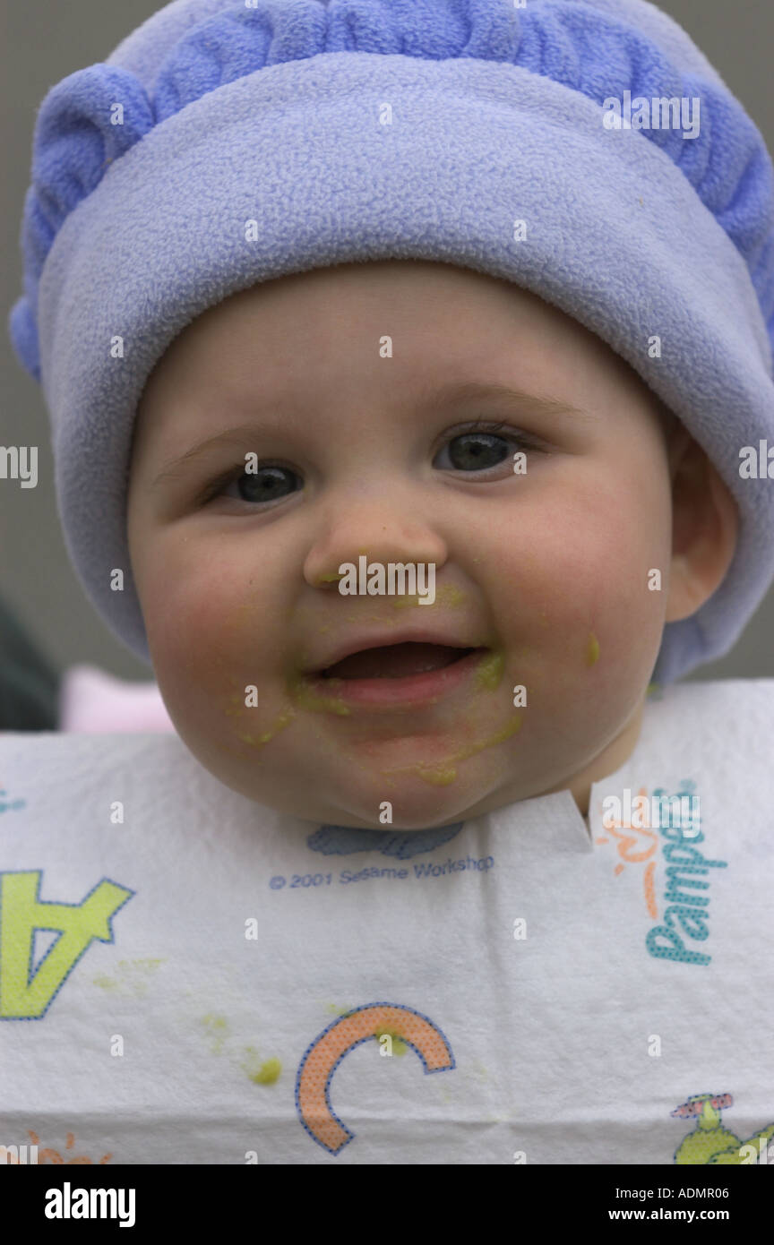 baby with food on face Stock Photo - Alamy