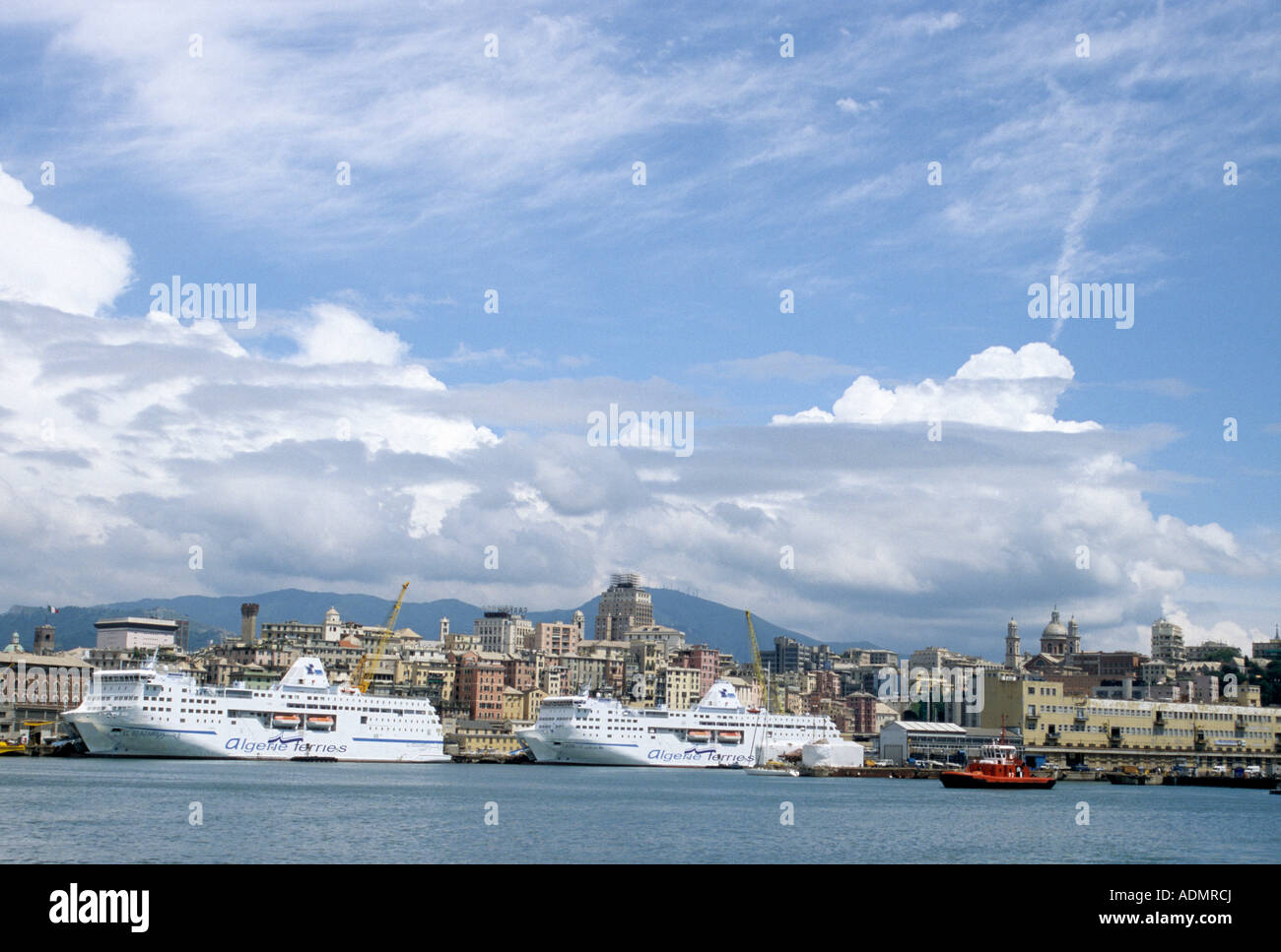 The port of Genoa with liners ferries and sailing ships Stock Photo - Alamy