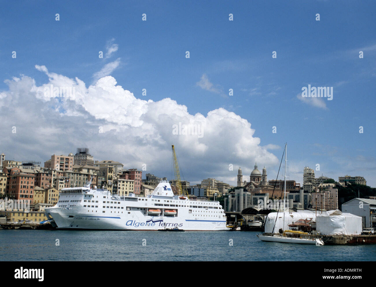 The port of Genoa with liners ferries and sailing ships Stock Photo - Alamy