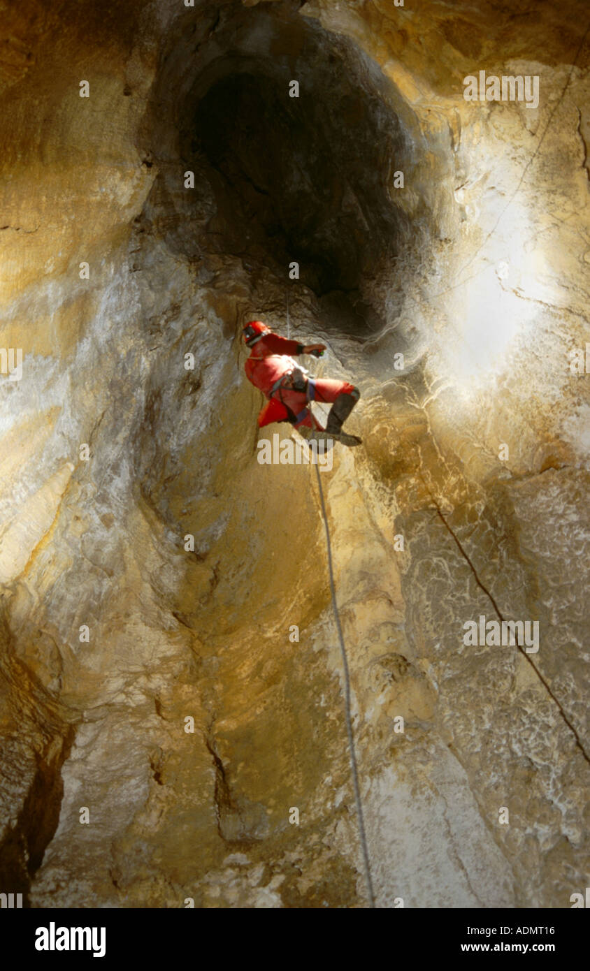 cave, Gouffre Berger, rapelling caver, France, Vercors Stock Photo - Alamy