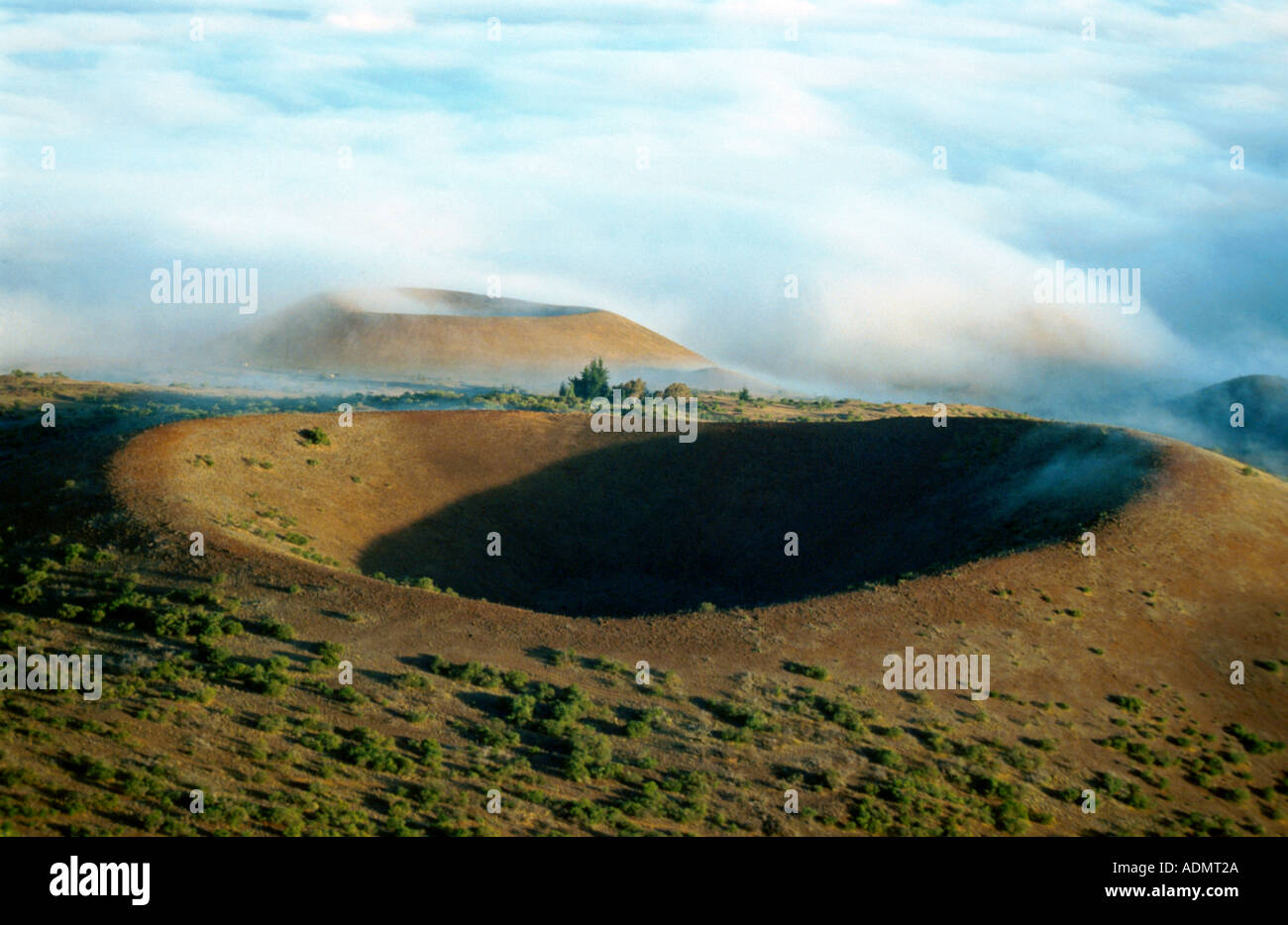volcano craters in mist, two old craters in the clouds, USA, Hawaii ...