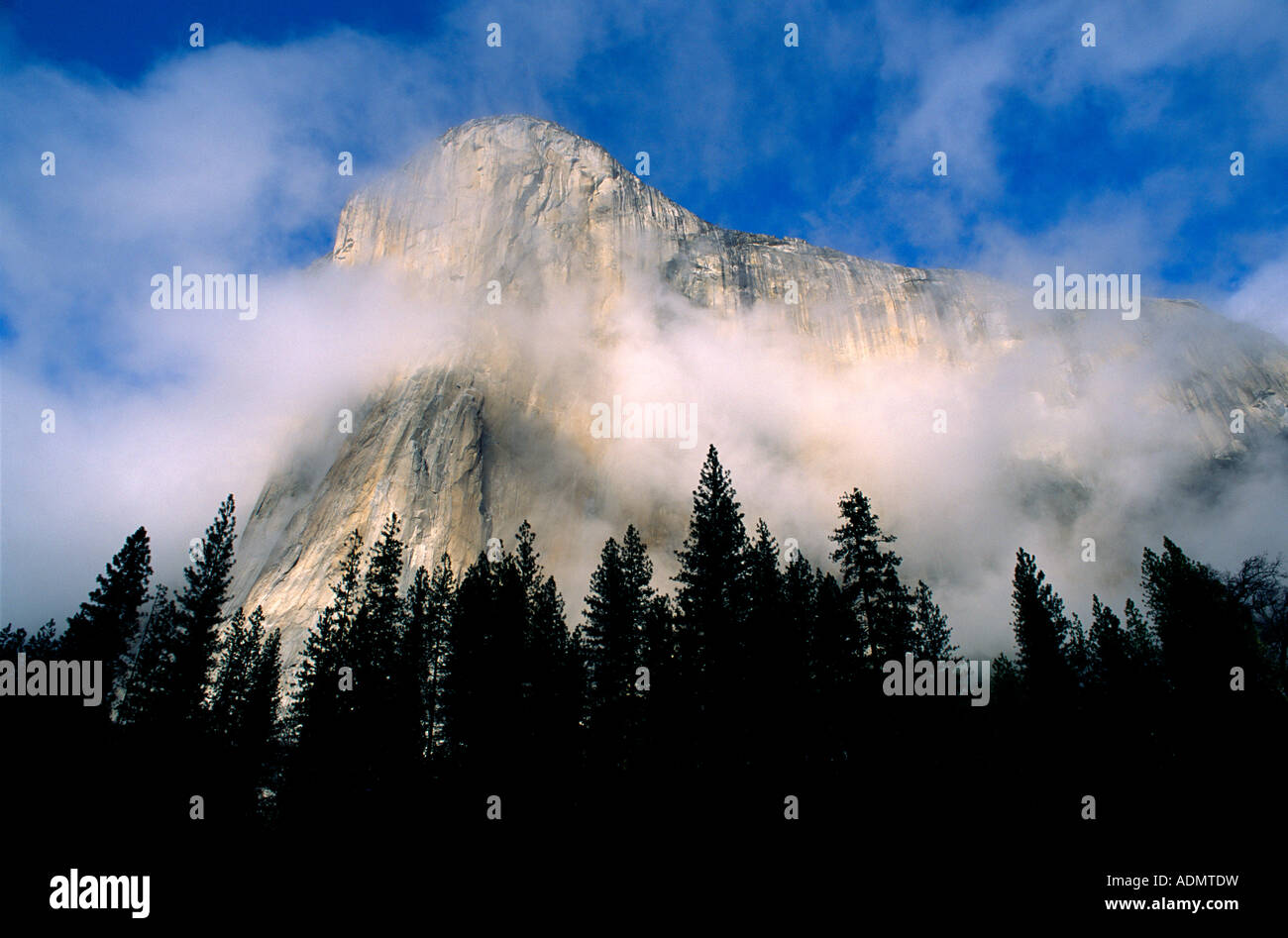 Wispy clouds around El Capitan Yosemite Valley Yosemite National Park ...